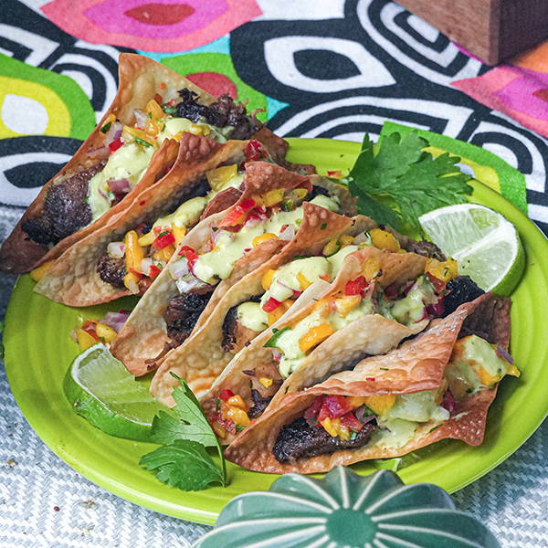 Turnip Vegan's Jerk Lion's Mane Mushroom Wonton Tacos Recipe | North Spore
